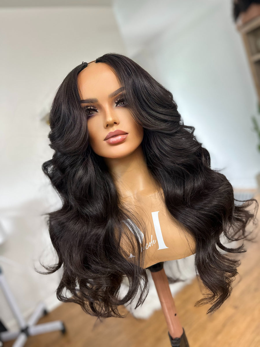 "Sasha" Cambodian Natural Wavy V Part Wig – Monica Nicole Hair